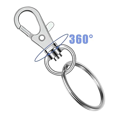 100PCS Premium Swivel Snap Hook Keychains with Key Rings, Metal Keychain Clip and Key Ring, 50PCS Key Chain Hooks and 50PCS Key Rings for Lanyard Crafts Jewelry Keychain Making Silver 32mm/1.25inches