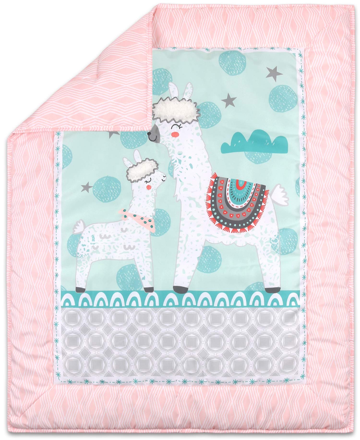 The Peanutshell Llama Love Crib Bedding Set for Baby Girls | 4 Piece Nursery Set | Baby Quilt, Crib Sheet, Dust Ruffle with Plush Llama Toy