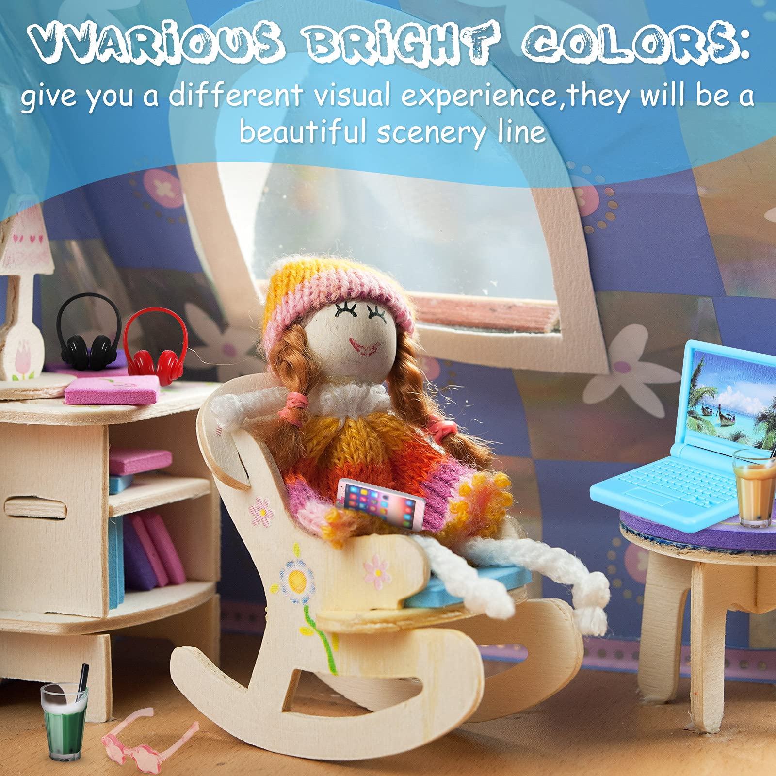20 Pieces Dollhouse Accessories Doll Travel Accessories Mini Laptop Computer Phone Toy Miniature Glasses Headset Drink Toys Plastic Doll Accessories for Dolls (Classic Style)
