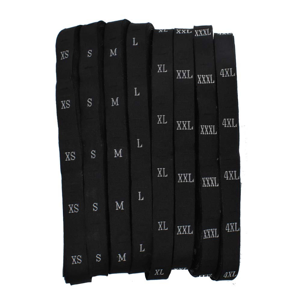 4000Pcs Clothes Size Label Tags Shirt Garment Tags Crafting Woven Polyester XS-4XL Size, 500 Piece of Each Size for Clothing Sewing Sew on Clothes Garment Fabric (Black)