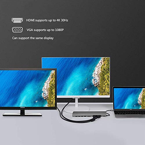 XUNMAIFHB Portable Docking Station, HUB Type-C 11-in-1 Multi-Function Docking Station Type c to HDMI HD hub USB3.0, USB C, LAN, Audio, VGA, SD/TF Fast Transmission