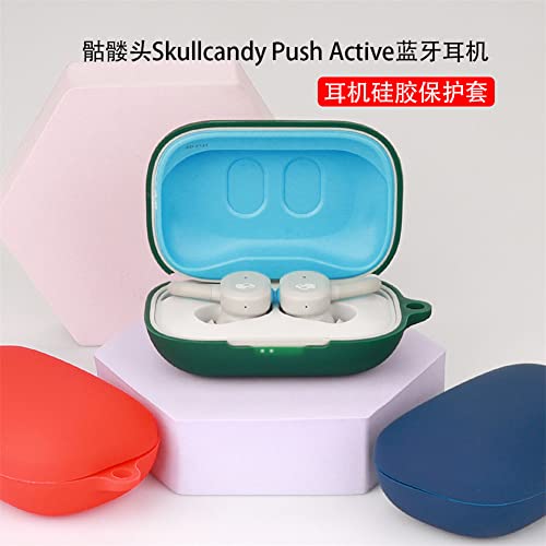 2 Pack DAYJOY Soft Silicone Protective Case Cover Compatible with Skullcandy Push Active Earbuds, Protective Skin Sleeve with Key Chain(Black+Blue)