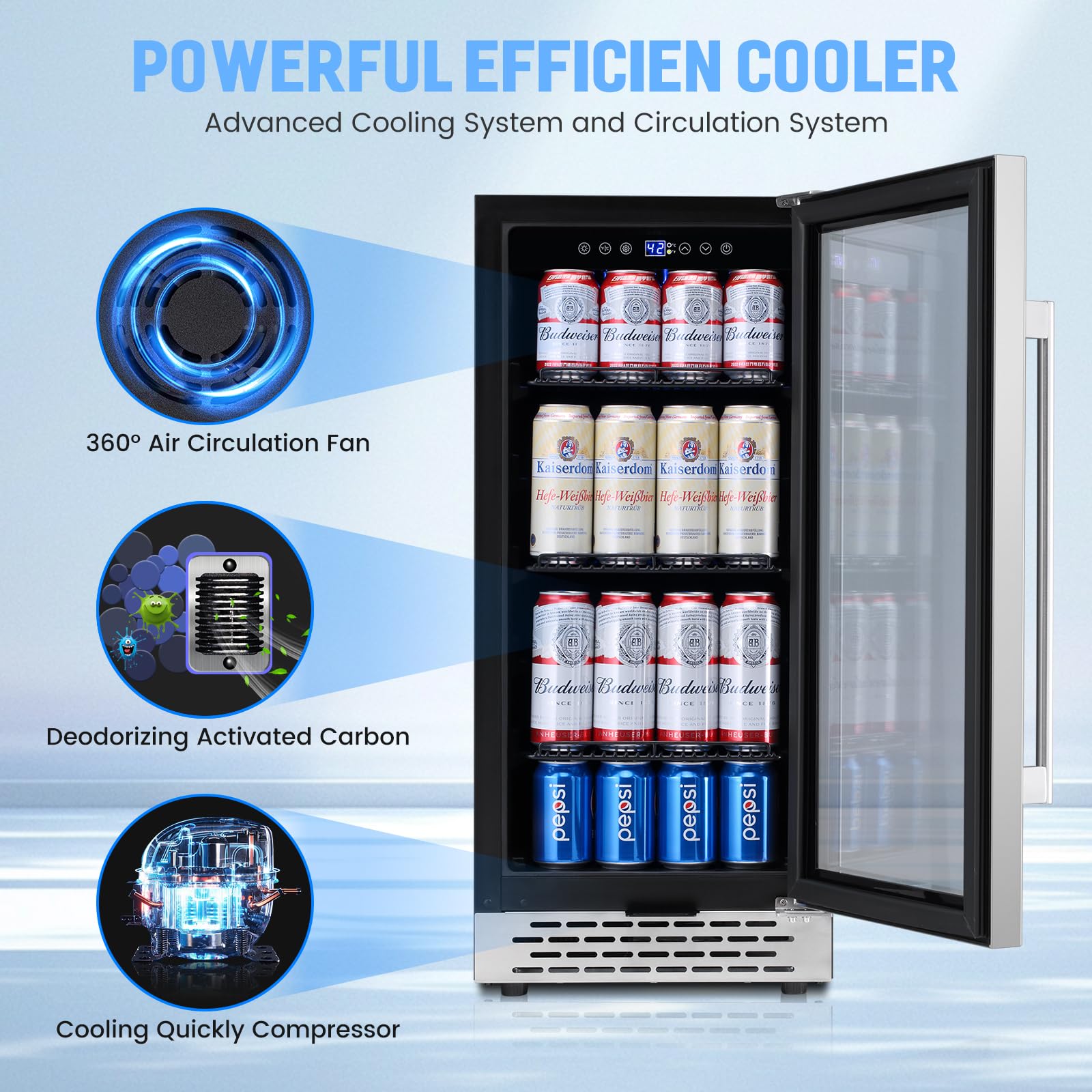 24 Inch Wine and Beverage Refrigerator Under Counter, Dual Zone Black Beverage Fridge with Glass Door&Lock,20 Bottles & 88 Cans Wine and Beverage Cooler, Freestanding Mini Fridge for Bedroom Home