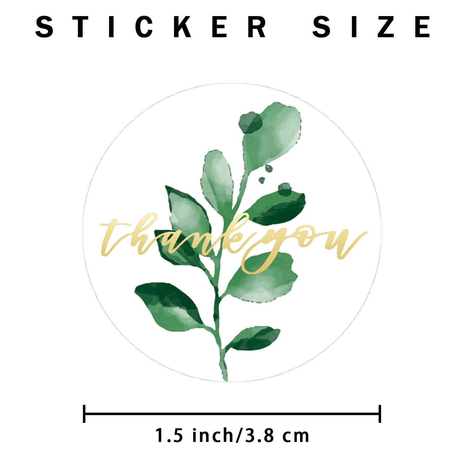 Thank You Label Sticker 1.5" Round, 500 Labels per Roll, Thank You Sticker for Birthday, Wedding, Gift, Bridal Shower Gold .The Poster Pattern is Two Different Leaves. Golden Font1