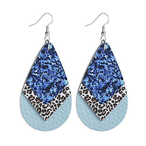12 Pairs Leather Earrings for Women Layered Leopard Leather Earrings Handmade Colorful Lightweight Big Leather Earrings Dangle