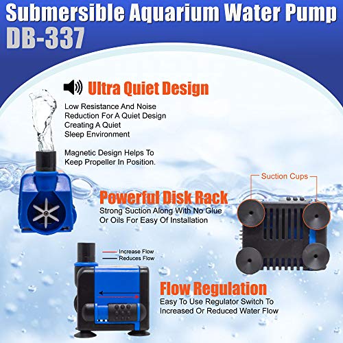 Aqua Dream 133 GPH Submersible Pump(500/H,6.5W) Ultra Quiet Adjustable Water Pump For Pond,Aquarium,Fish Tank,Fountain,Hydroponics,Statuary - 1 Pc