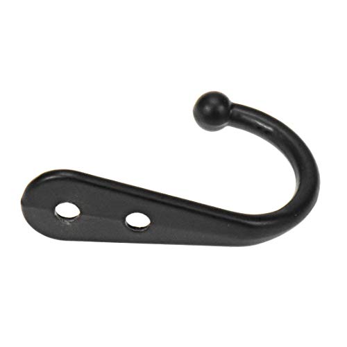 Bitray Wall Mounted Robe Hook Single Coat Hanger, 12PCS Two Hole Coat Hooks Zinc Alloy Antique Hook Single Hook with Screws (1.73" x 1.18", Black)