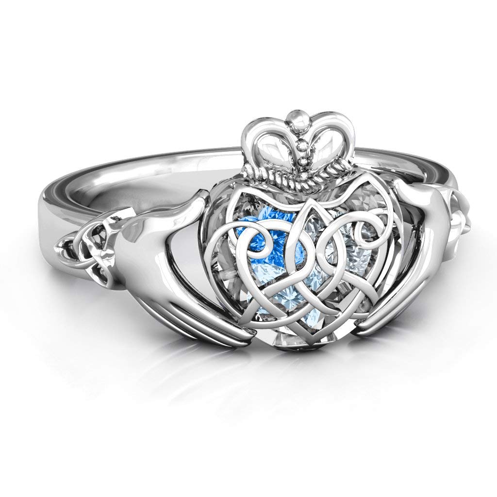 10K White Gold Caged Hearts Celtic Claddagh Ring by JEWLR