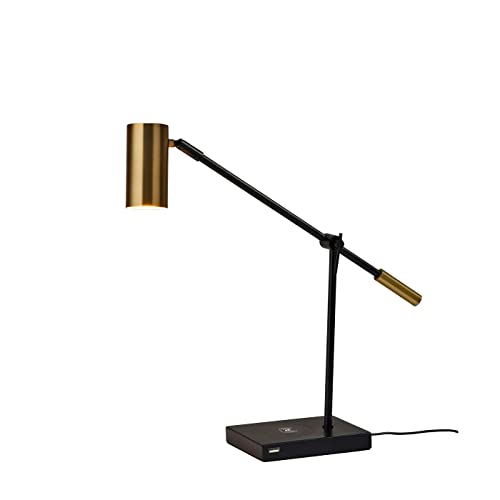 Adesso 4217-01 Collette LED Desk Lamp Wireless Charging, 7W LED, 5W QI, USB Port, Indoor Lighting Lamps , Black