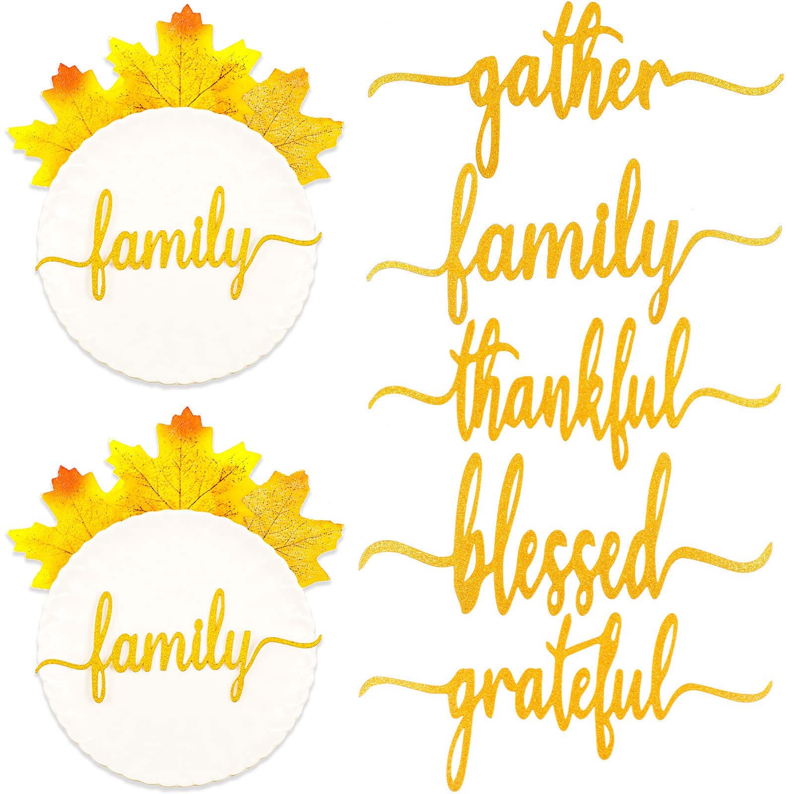 20 Pieces Thanksgiving Plate Place Cutouts Thankful Gather Grateful Blessed Family Place Setting Letter Place Card Cutouts Table Plate Paper Settings for Thanksgiving Wedding Valentine Engagement