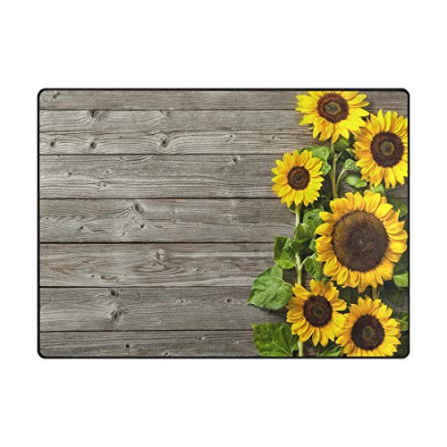 ALAZA Beautiful Sunflower on Wooden Area Rug Rugs for Living Room Bedroom 5'3"x4'