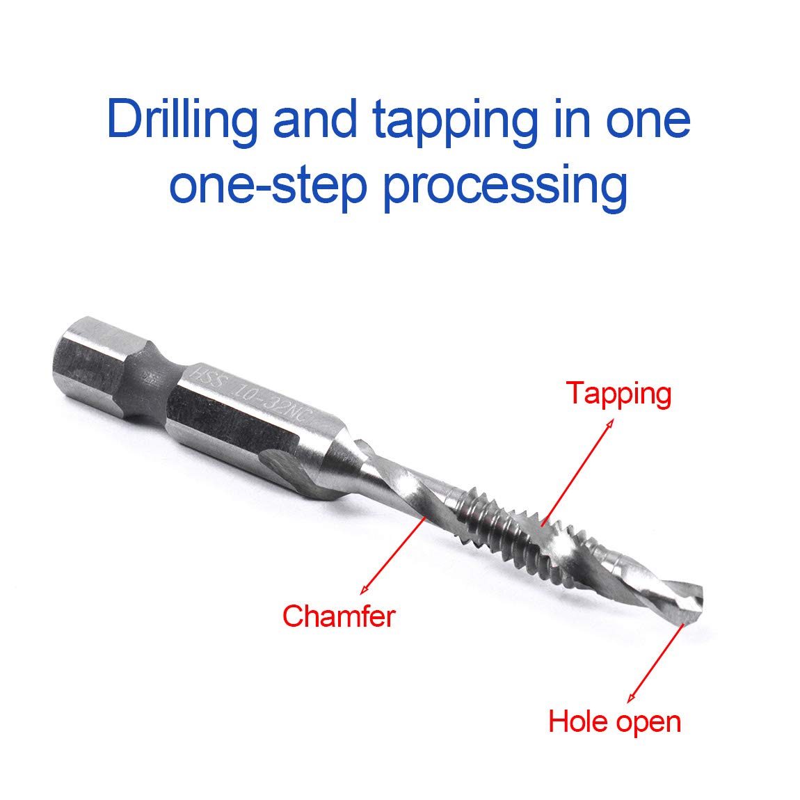 szgate 5PCS Combination Drill Tap Bit Set Screw Tapping Hex Shank HSS Metric/Imperial Plug Drill Bits Hand Tools 10-24NC,5mm