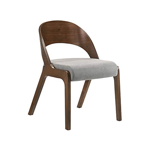 Armen Living Polly Mid-Century Modern Dining Accent Chairs Finish Fabric-Set of 2, 20" Wide, Walnut/Grey
