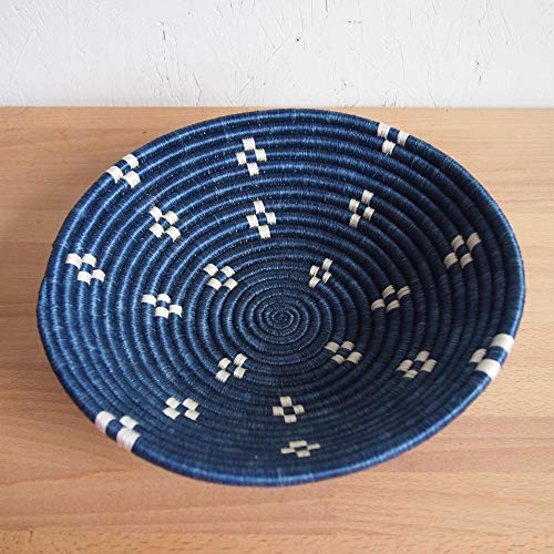 African Basket- Kabaya/Rwanda Basket/Woven Bowl/Sisal & Sweetgrass Basket/Blue, White