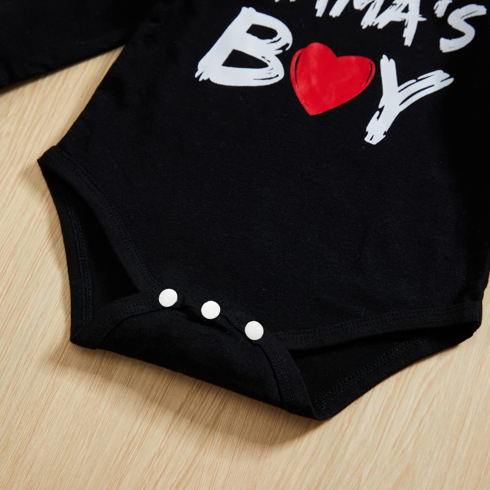 GRNSHTS Newborn Baby Boy Valentine's Day Outfits Mama's Boy Long Sleeve Romper+Love Pants+Hat 3Pcs Clothes (Black, 3-6 Months)