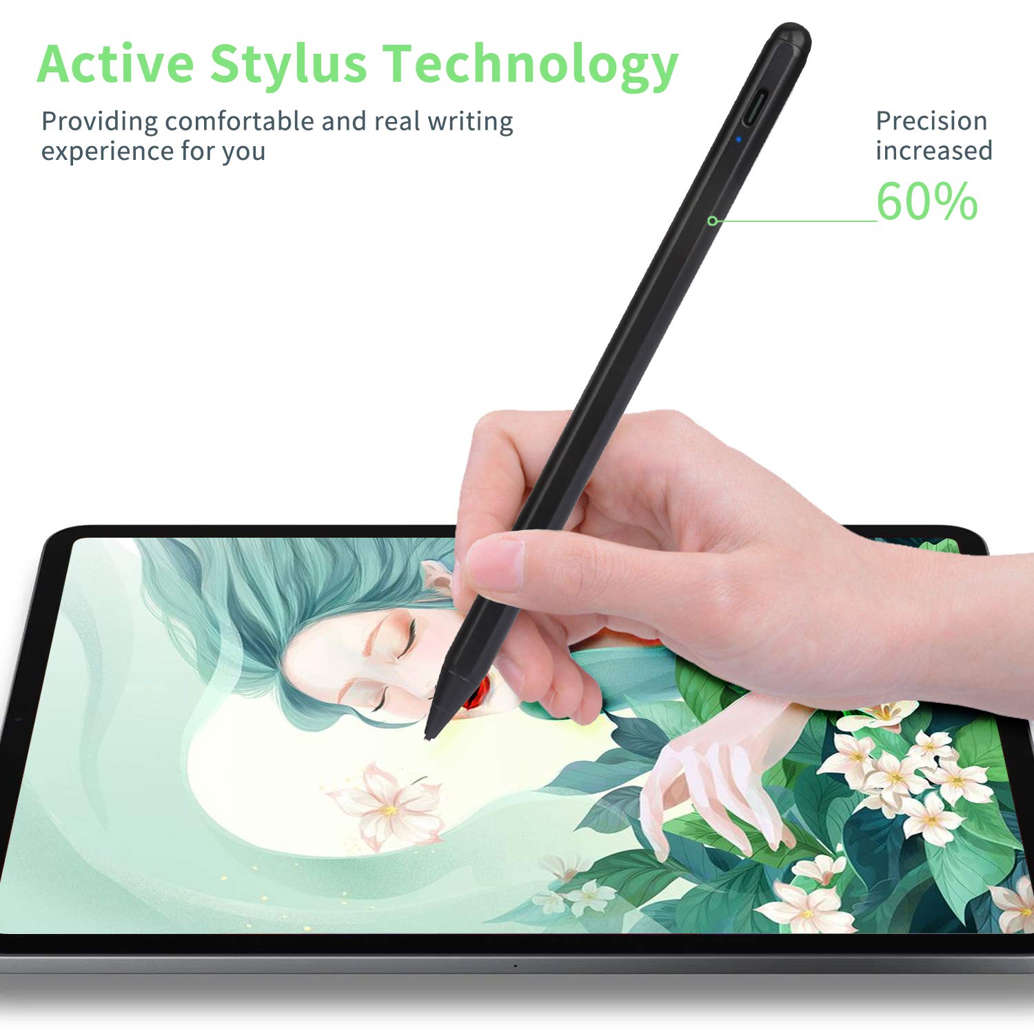 Electronic Stylus for iPad 5th Generation 9.7" 2017 Pencil,Type-C Rechargeable Active Capacitive Pencil Compatible with Apple iPad 5th Gen 9.7-inch Stylus Pens,Good on iPad Drawing Pen,Black