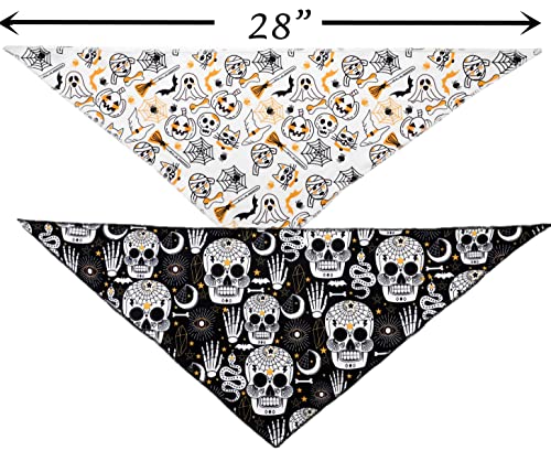 2 Pack Dog Halloween Bandana - Triangle Reversible Pet Scarf for Dogs, Adjustable Holiday Dog Bandanas for Small Medium Large Dogs Pets