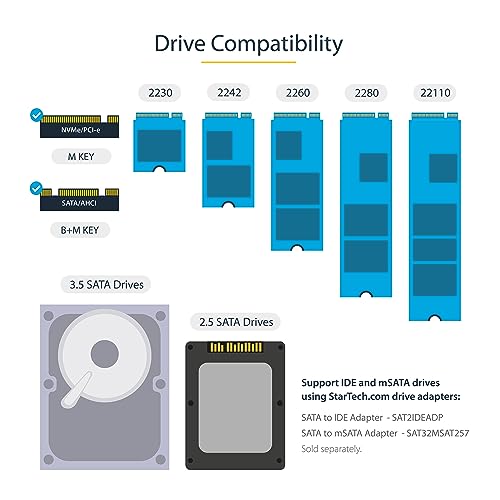 StarTech.com Standalone Dual Bay M.2 SATA/NVMe Duplicator/Eraser, HDD/SSD Cloner/Wiper for M.2 PCIe AHCI/NVMe, M.2 SATA, 2.5/3.5in Drives, Hard Drive Sanitizer/Copier, TAA (SM2DUPE11),Black