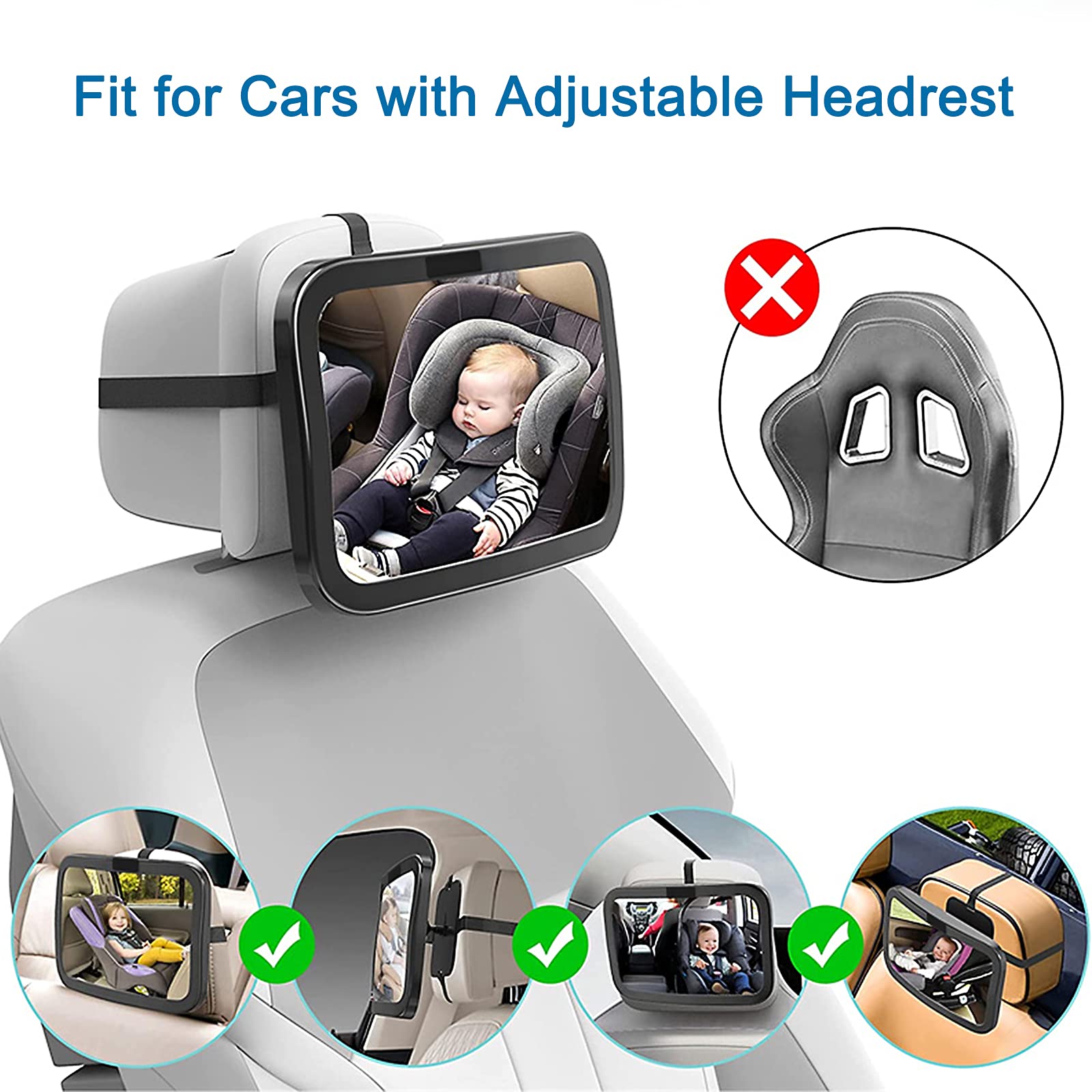 Upgrade Baby Car Mirror Larger and Clearer Rear View for Car Back Seat to See Baby 100% Shatterproof