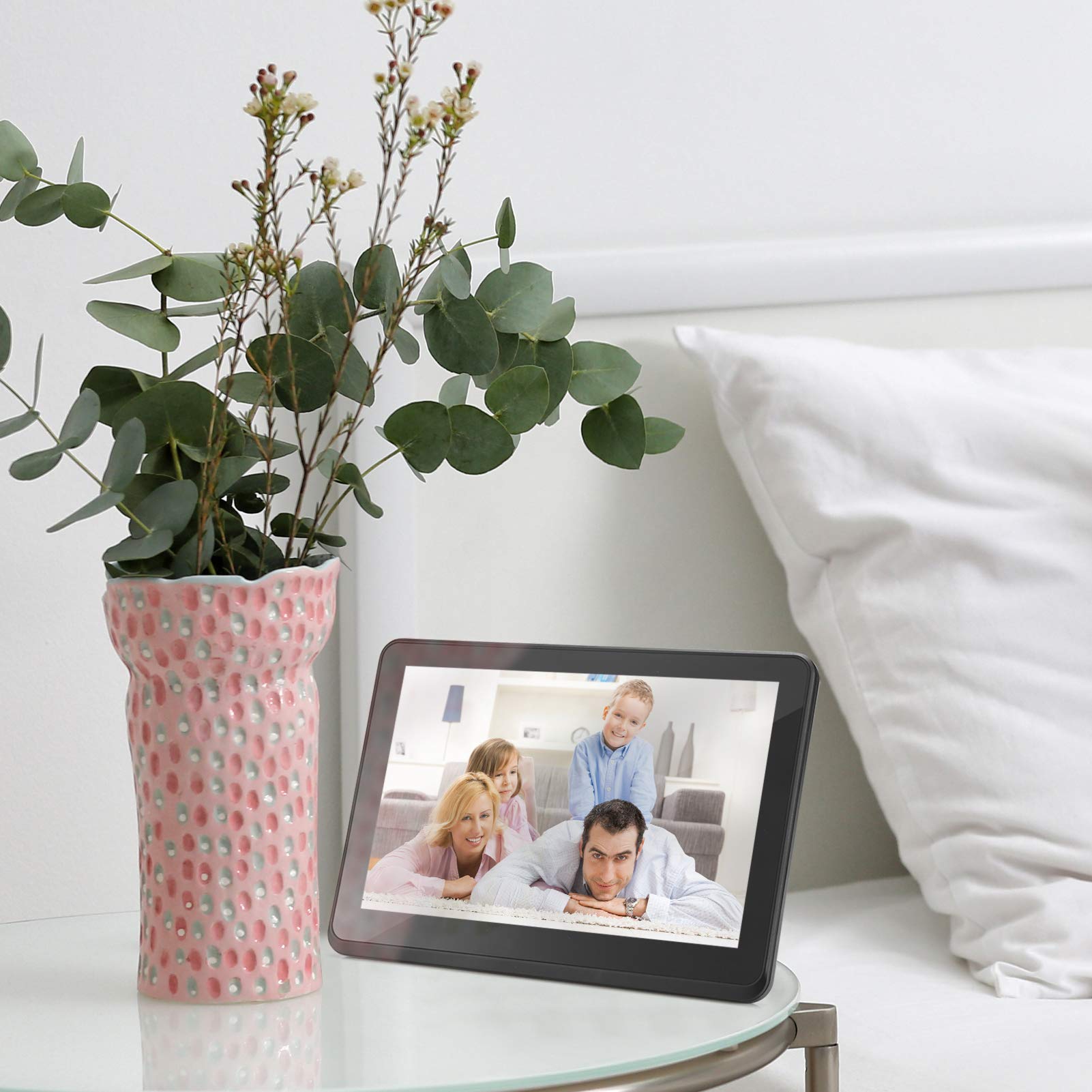 Digital Photo Frame WiFi Digital Picture Frame kimire 1920x1080 Touch Screen, Support Thumb USB Drive and SD Slot, Music Player, Alarm Clock, Share Photo and Video via APP, Cloud, Email(10inch Black)