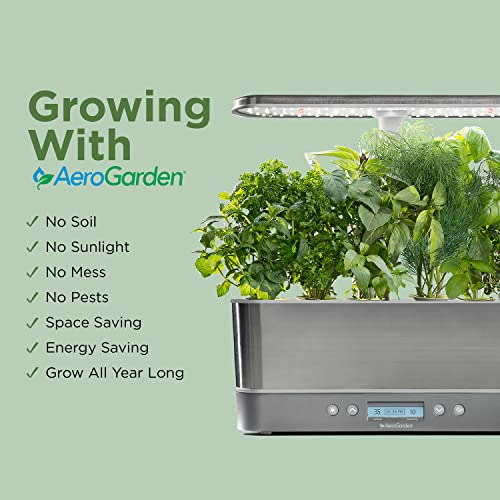 AeroGarden Harvest Elite Slim Indoor Garden Hydroponic System with LED Grow Light and Herb Kit, Holds up to 6 Pods, Platinum