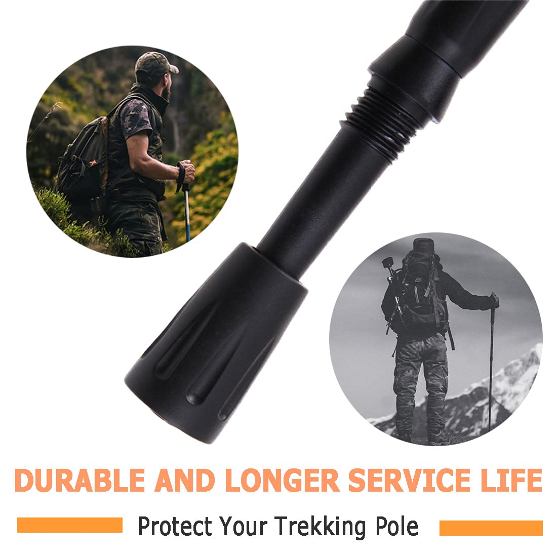 12 Pieces Trekking Poles Rubber Tips Replacement Pole Tip Protectors Fits Most Standard Walking Hiking Sticks Shock Absorbing, Adds Grip, and Traction