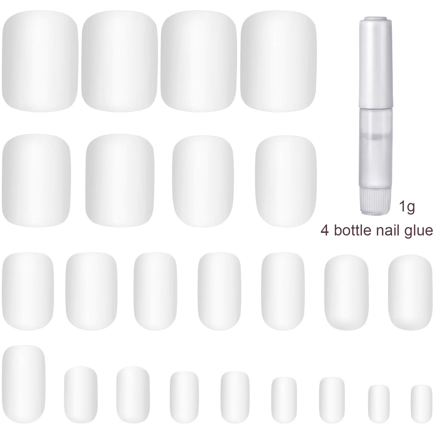 BBTO 96 Pcs Short Press on Nails Fake Nails Full Cover Short False Nails Acrylic Square Nails with Glue for Women Girls DIY Nails Favors (White, Matte)