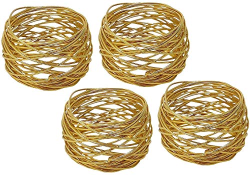 ARN CRAFTS Golden Round Mesh Napkin Rings- Set of 12 for Weddings Dinner Parties or Every Day Use …CW-6-12