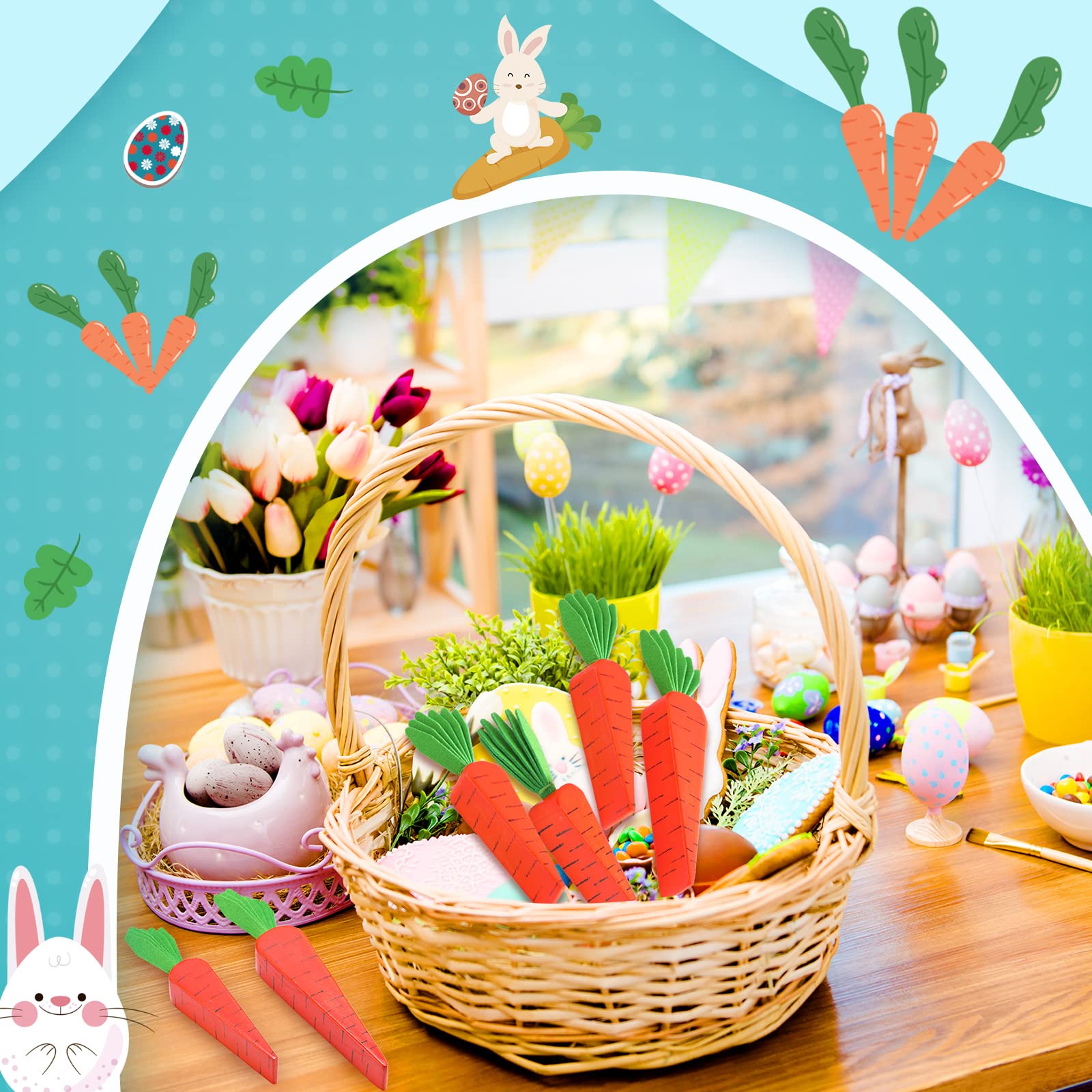 6 Pieces Rustic Wooden Carrots Easter Carrot Easter Decorations Artificial Carrots Tiered Tray Decorations for Easter Bunny Decor Spring Garden Decor Party Supply DIY Crafts Home Kitchen Decor