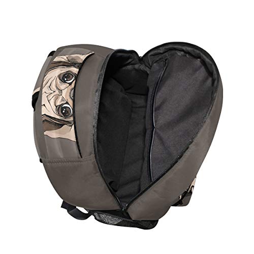 ALAZA Cute Pug Puppy Dog Coffe Brown Large Backpack Personalized Laptop iPad Tablet Travel School Bag with Multiple Pockets