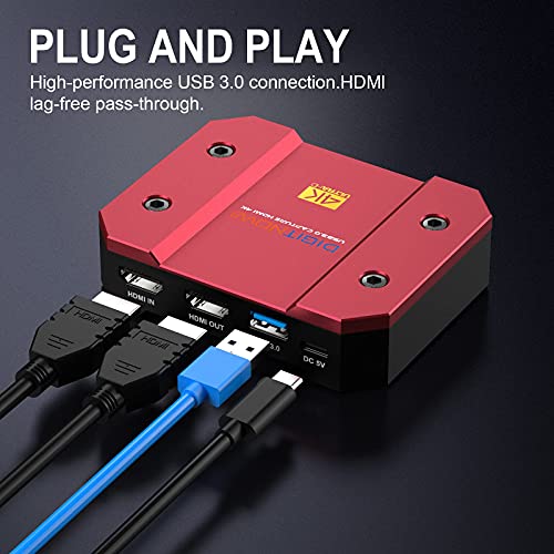 DIGITNOW USB Video Capture Card 4k/60Hz HDR10 Zero-Lag Passthrough, Ultra-Low Latency, Full HD Video Recording for PS5, PS4/Pro, Xbox Series X/S, Xbox One X/S, Real USB3.0