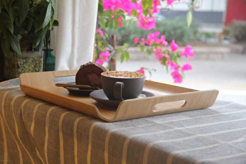 MXHAPPY Wood Serving Trays with Handles Bamboo Butler Trays Food Coffee Tea Breakfast Tray Rectangle Large, 18.1 X 14 Inch, 2 PCS