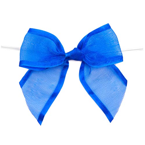 Blue Organza Bow Twist Ties for Favors and Treat Bags (1.5 Inches, 36 Pack)
