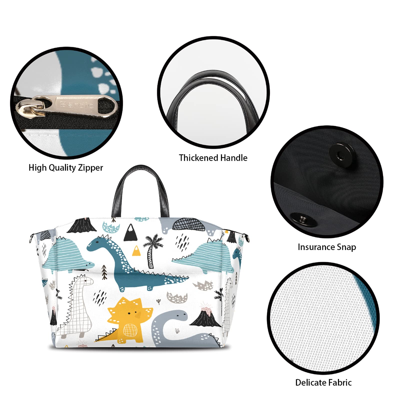 Cute Dinosaur Diaper Bag Tote with Stroller Straps, Funny Animal Large Capacity Baby Stroller Organizer Bag, Multi-Function Nappy Bag Travel Handbag