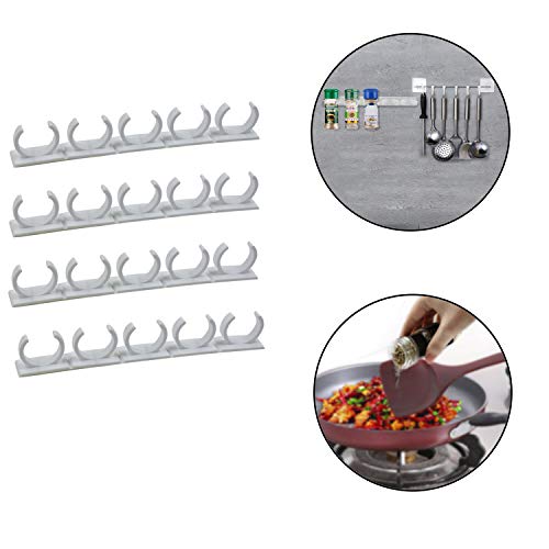 CaoXiong 4 Pack 20-Clips Wall Mounted Kitchen Spice Jar Rack,Organizer Rack,Seasoning Jar Storage Holder,Bottles Clip,Cupboard Spice Rack Shelf Cabinet Organizer Door with Adhesive Tape