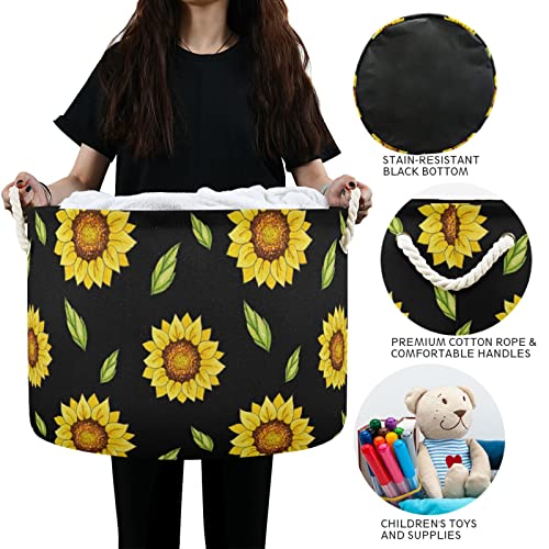 ALAZA Flower Seamless Sunflower Floral Storage Basket Gift Baskets Large Collapsible Laundry Hamper with Handle, 20x20x14 in