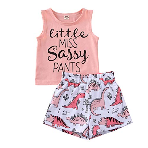 Toddler Kids Baby Girl Summer Clothes Sassy Shirts Tank Top+Dinosaur Shorts Pants Outfit Set (Tank top+Shorts, 2-3T)