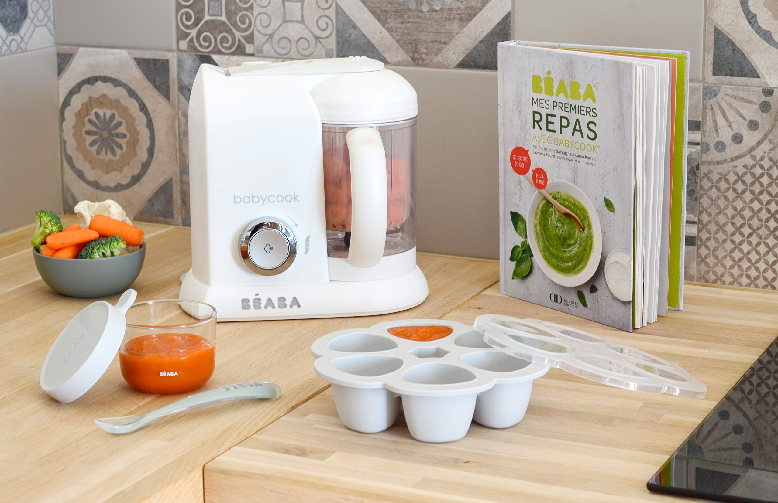 BEABA Babycook Solo White, BEABA Silicone Multiportions Baby Food Tray