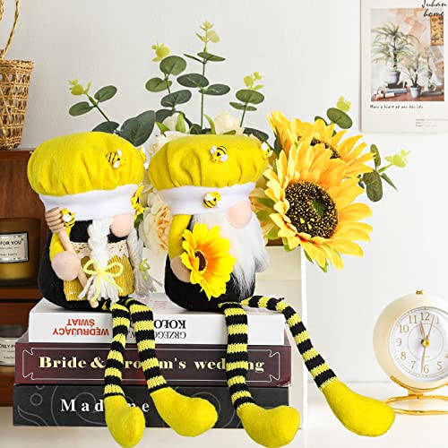 Argodaze 2PCS Bumble Bee Long Feet Gnomes Mr and Mrs Lovely Elf for Home Handmade Honeybee Plush Rustic Farmhouse Tomte