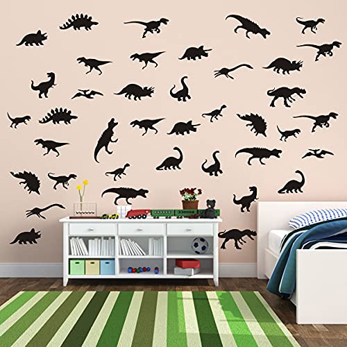 JUEKUI 38pcs Black Dinosaur Wall Decal Minimalist Animals Vinyl Dinosaur Wall Art Sticker for Baby Boy Home Decoration Vinyl WS95 (Black)