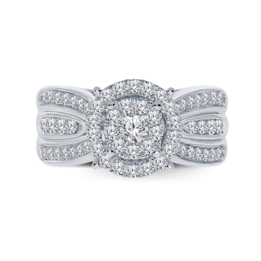 10K White Gold 1 Carat Real Diamond Engagement Ring Wedding Bridal Ring Fine Diamond Jewelry (1 Ct, H-I Color, I1-SI2 Clarity), Size 7