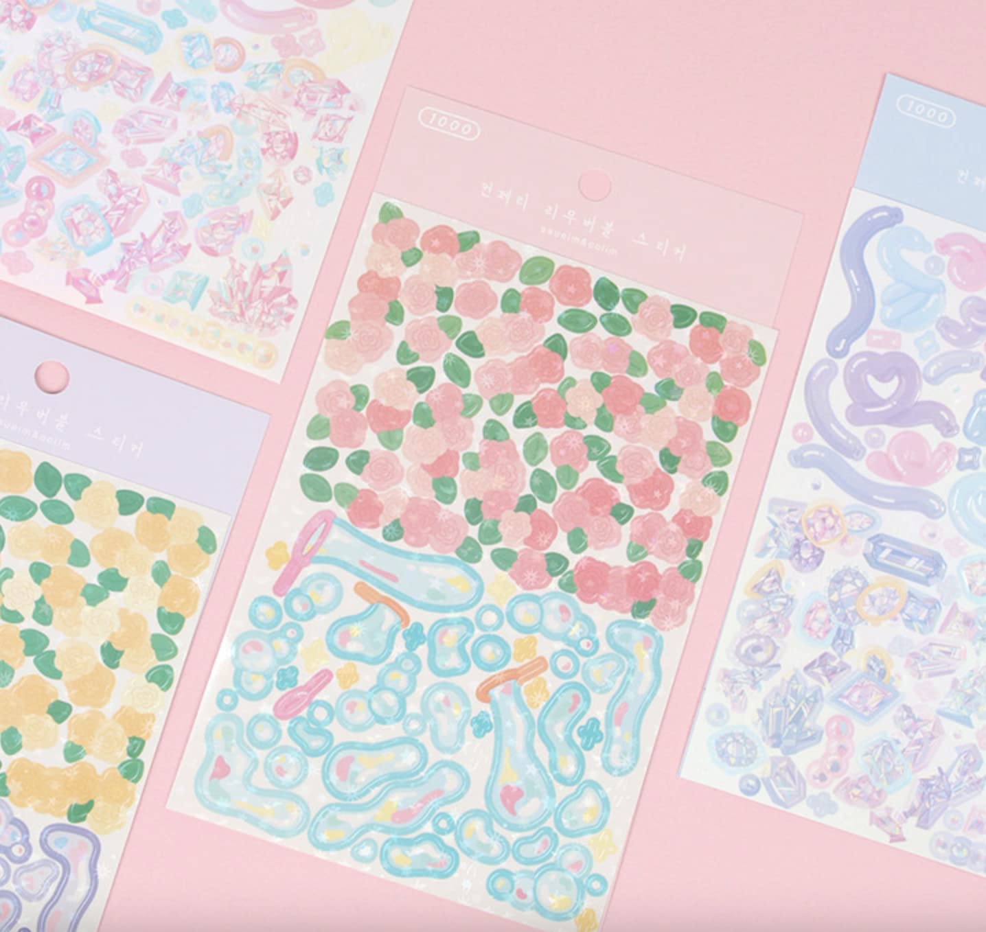 Cute Essential Kawaii Aesthetic Stationery Sticker Pack - 8 Sheets (258+ Stickers) - for Planners, journals, scrapbooks, Gifts, Kpop photocards, polocos, Frame, Removable, Confetti, Flowers, Bubble