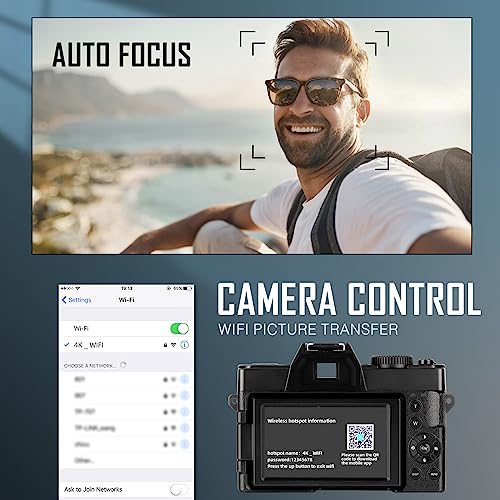 ATPLOES 4k Digital Cameras for Photography, Video/Vlogging Camera for YouTube with WiFi & App Control, Travel Camera with 32GB TF Card & 2 Batteries,Compact Camera,Great Gift Choice