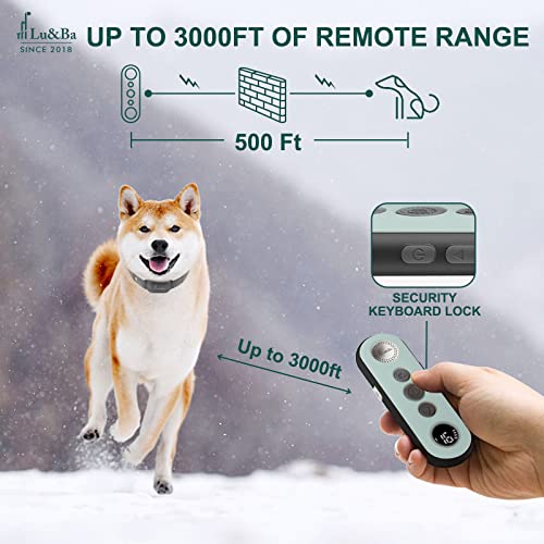 Lu&Ba Dog Shock Collar, Rechargeable Dog Training Collar with Remote 3000ft Waterproof E Collar with 3 Safe Mode Beep Vibration and 16 Shock Level for 10-110lb Small Medium Large Dogs