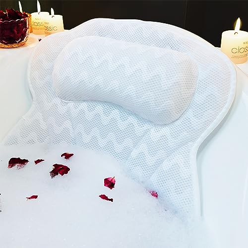 AEROiVi Bath Pillows for Tub Neck and Back Support, Bathtub Pillow with Headrest Cushion, 6 Non Slip Suction Cups Spa Relaxing Bathroom Accessories