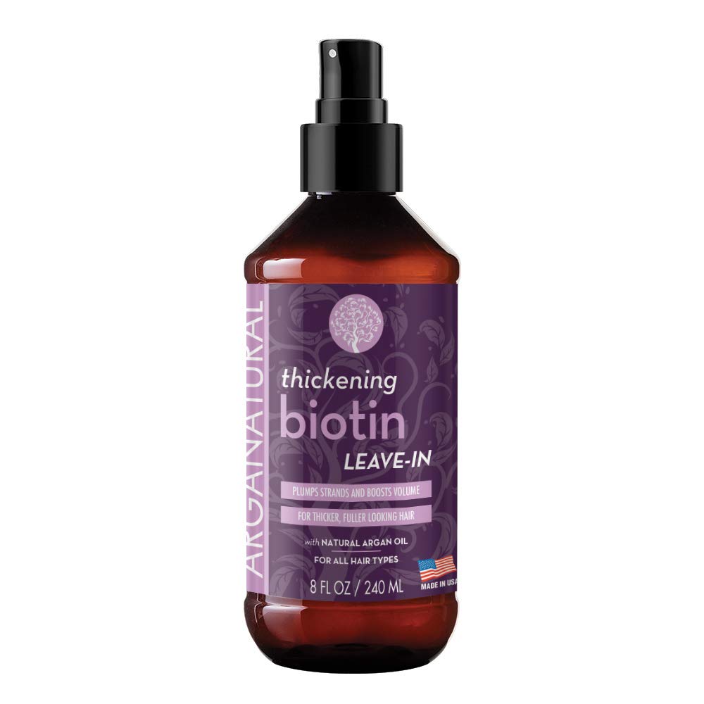 Arganatural Hair Leave In Conditioner & Detangler with Thickening Biotin, 8 fl oz Spray Bottle, Helps Fortify Weak Thinning Hair