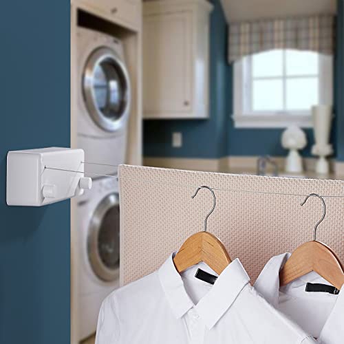 Danpoo Retractable Clothesline, 13.8 Ft Stainless Steel Double Clothes line retracting Indoor, Heavy Duty Retractable Laundry Line Wall Mounted, White