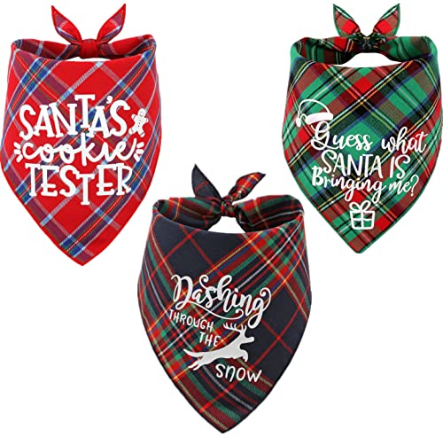 3 Pack Christmas Dog Bandanas - Classic Fall Plaid Christmas Xmas Dog Bandana Triangle Pet Scarf Bibs Kerchief Gift Set Pet Holiday Accessories Decoration for Small to Large Puppy Dog Cat