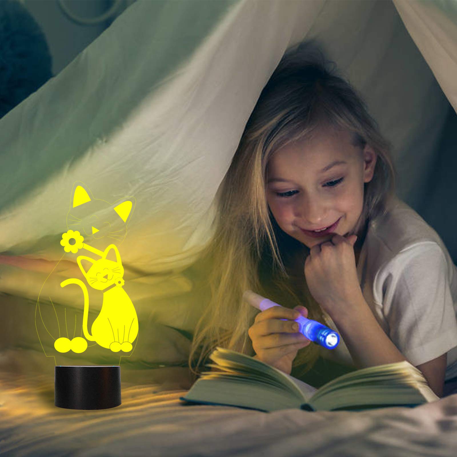 Bagvhandbagro Cat 3D Lamp, Animal Cat Kitty LED Night Light Touch Table Desk Lamp 7 Color Changing with Acrylic Flat & USB Cable, Christmas Birthday Gift for Boys Girls