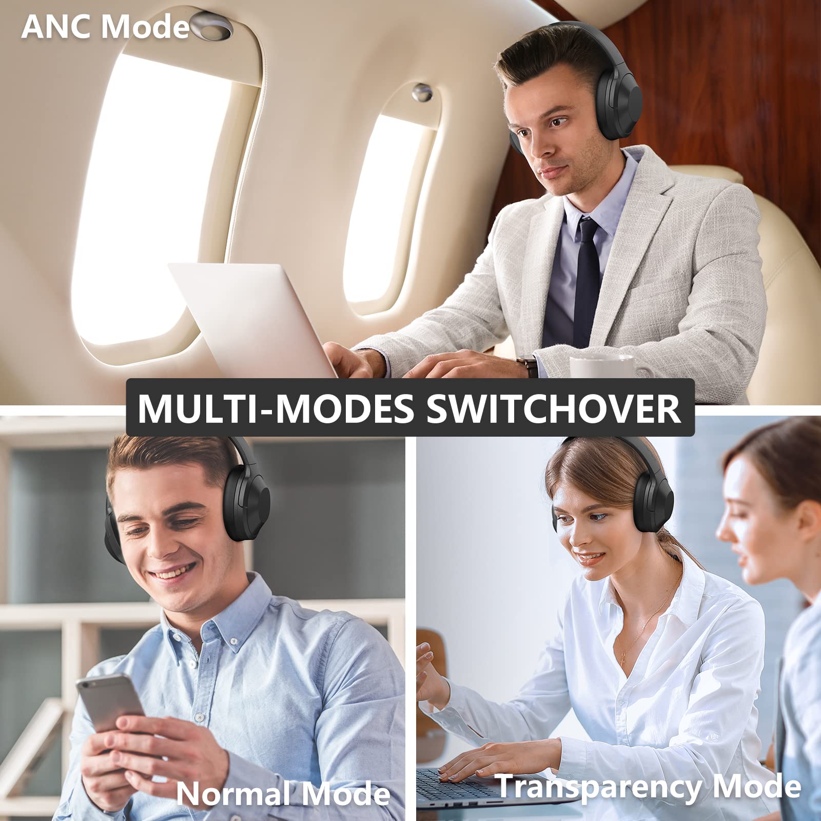 Srhythm NC85 Dynamic Hybrid Noise Canceling Headphones Bluetooth Wireless Over The Ear with HD Sound,Quick Charge,Ultra-Long Playtime,Multi-Modes Switchover